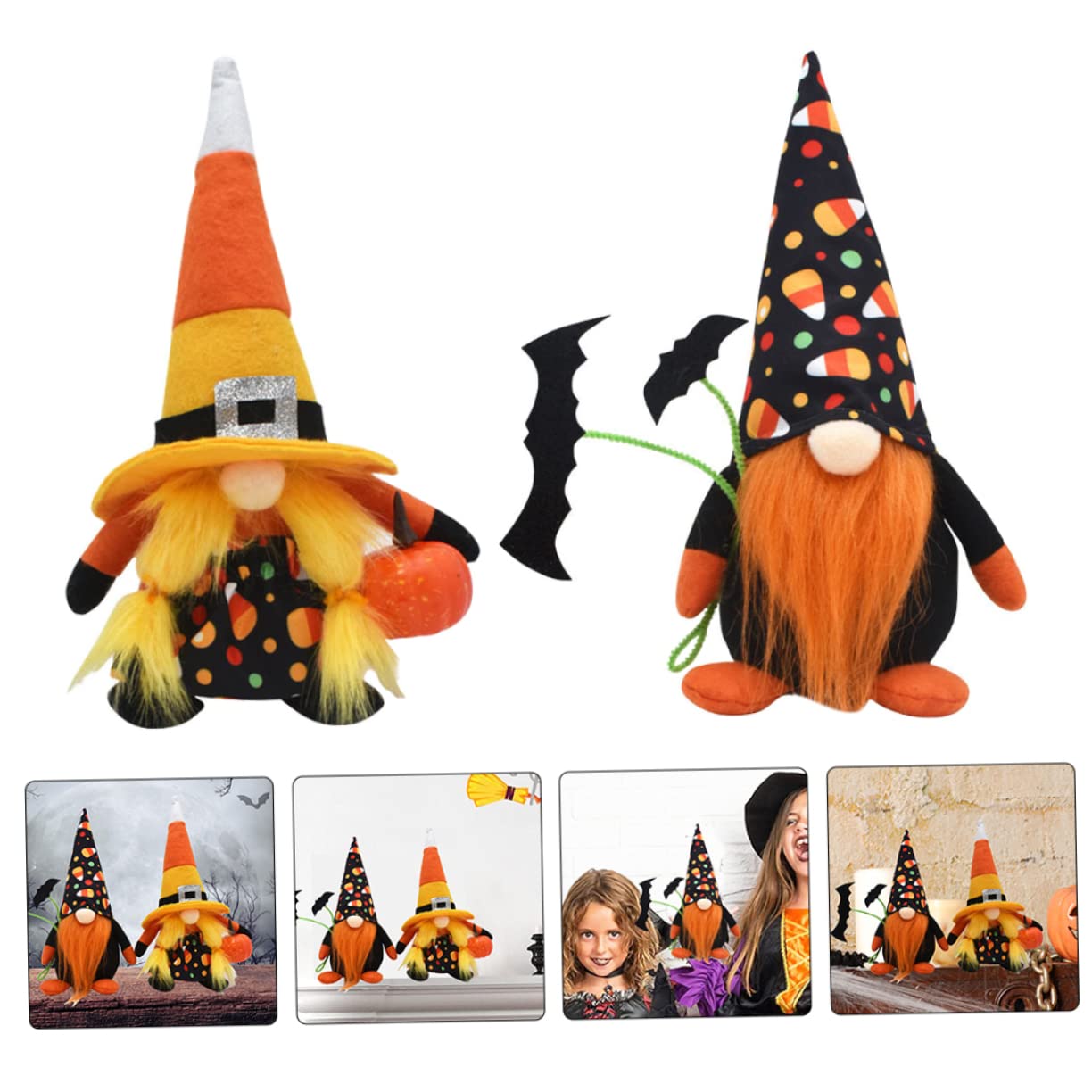 Abaodam 2pcs Halloween Gnomes Plush Elf Decoration Scandinavian Gnome Doll Ornament for Tiered Tray Decor Halloween Party Favor Trick or Treat