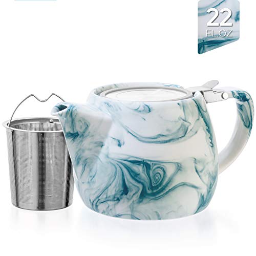 Tealyra - Marble Porcelain Teapot Turquoise - 22-ounce (2-3 cups) - Unique Design - Extra-Fine Infuser and Stainless Steel Lid - Infuse Loose Leaf Tea or Bags - 650ml
