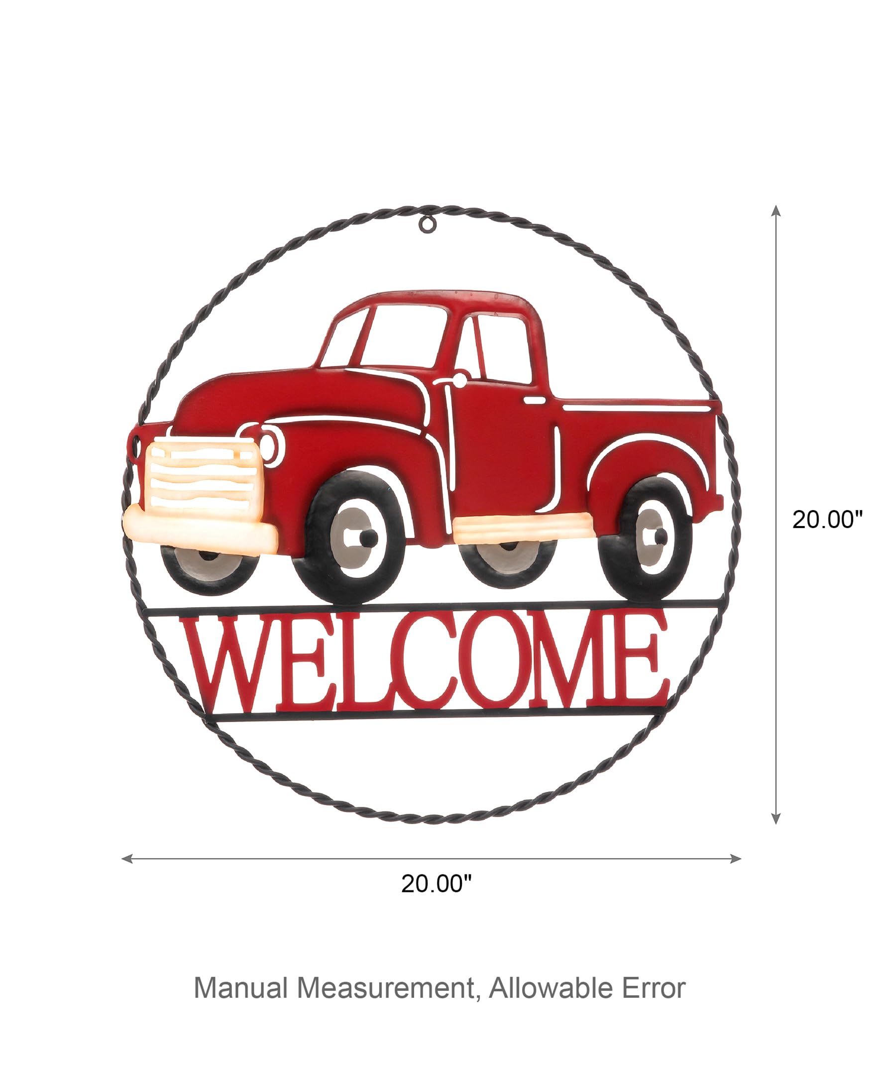 Glitzhome 23.75" L Welcome Metal Rustic Red Truck Wall Decor, Welcome Hanging Sign Decoration for Home Outdoor Indoor