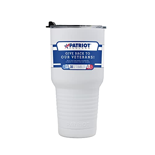 Patriot 30oz Tumbler Stainless Steel Insulated Coffee Cup with Lid, Reusable Stainless Steel Straw & Gift Box (White)