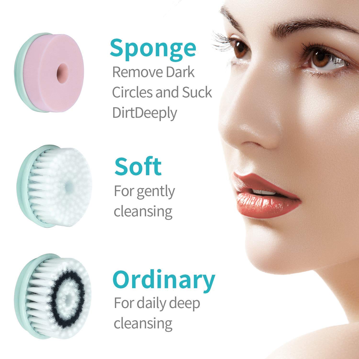 UBBETTER Face Brush Facial Brush Rechargeable Rotating Waterproof Cleansing Brush Set NEW style 2 Speeds With 3 Brush Heads Blackhead Remover Exfoliating Massage