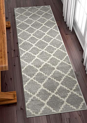 Harbor Trellis Grey Quatrefoil Geometric Modern Casual 2x7 (2'3" x 7'3" Runner) Easy to Clean Stain/Fade Resistant Shed Free Contemporary Traditional Moroccan Lattice Soft Living Dining Room Rug