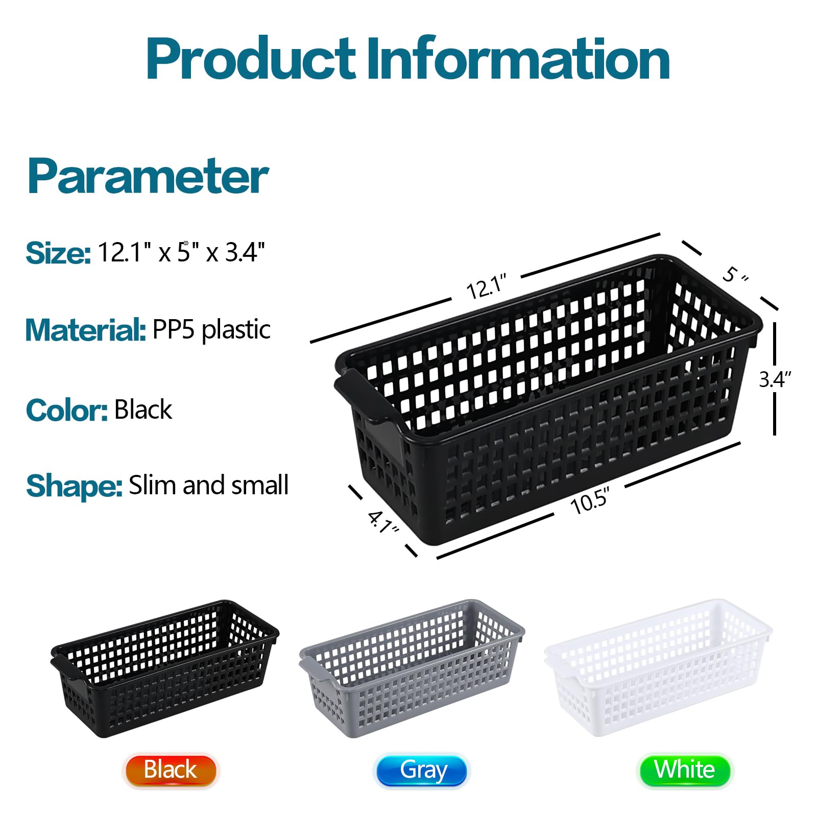 Hayixia Black Small Organizing Basket Bin, Slim Plastic Stroage Basket for Desktop, Set of 12