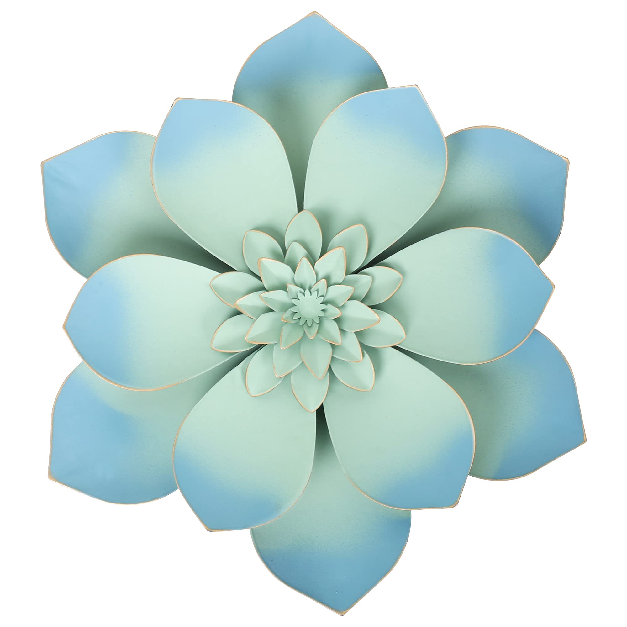 Decointo Blue Metal Flower Wall Decor, 13" Flower Sculpture Home Decor for Bedroom, Living Room, Bathroom, Kitchen, Garden, Patio Porch - Rustic Floral Wall Art Hanging Decorations