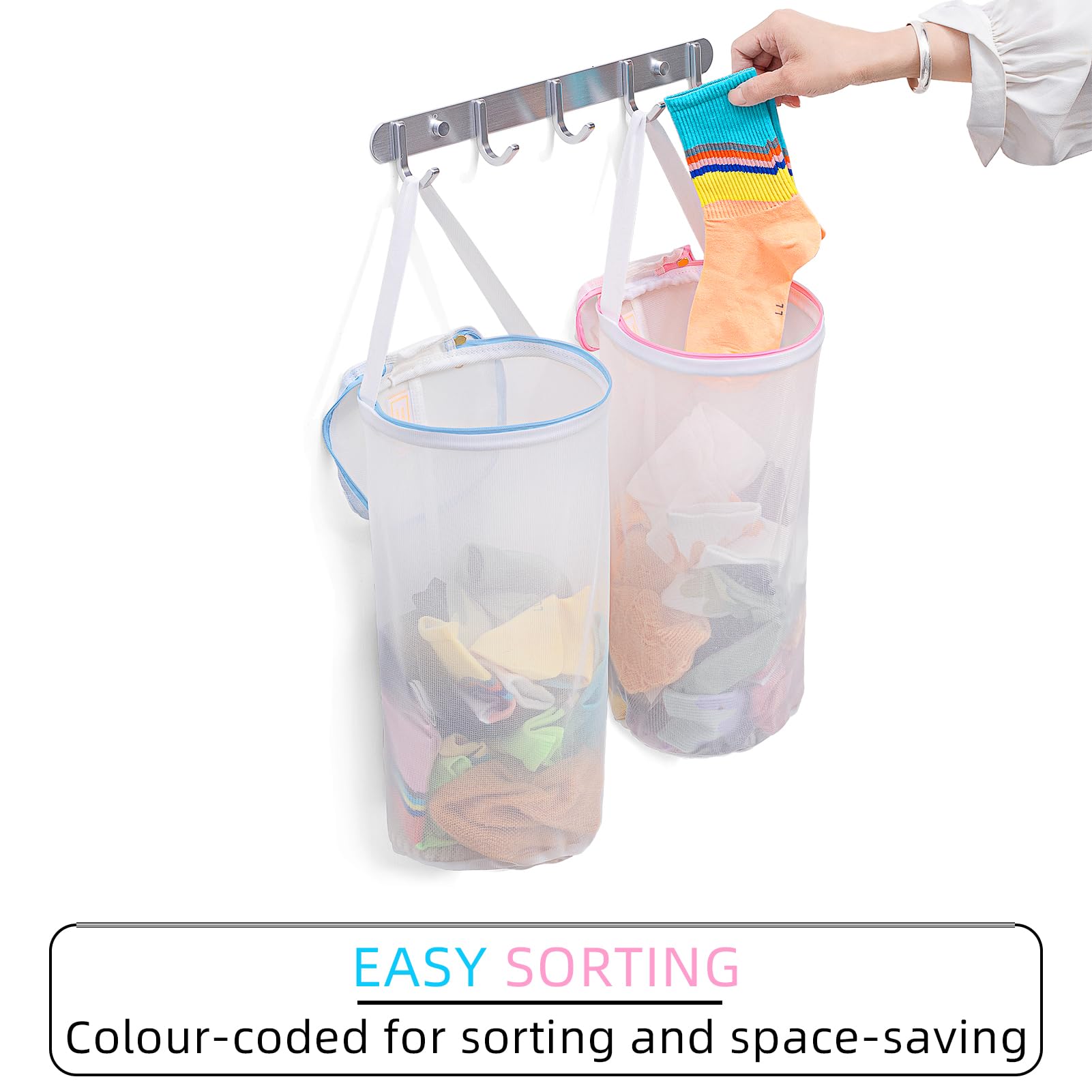 MIFNRO Large Capacity Sock Laundry Bag With Wire Construction Opening Use YKK Zipper Tote Bag Bathroom Hanging Suitable For Underwear, Socks Fine Mesh Laundry Bag 1 Pink