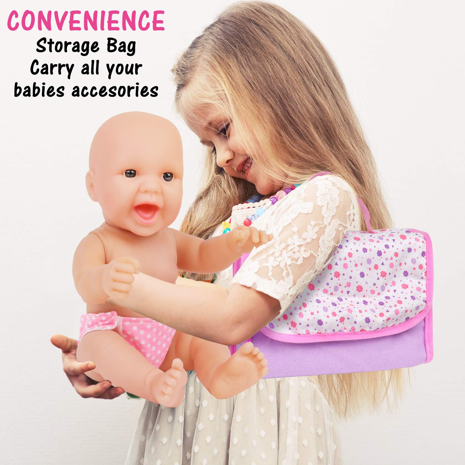 Click N' Play Baby Girl Doll 14” with Caring Accessory Set, Pink