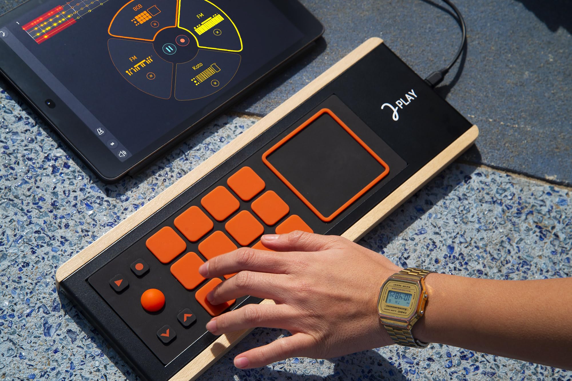Drum Pad Accessory for J-Play MIDI controller - 12 Drum Pads and Effect Zone, Dedicated Musical App Included, Plug & Play Music instrument Water Edition