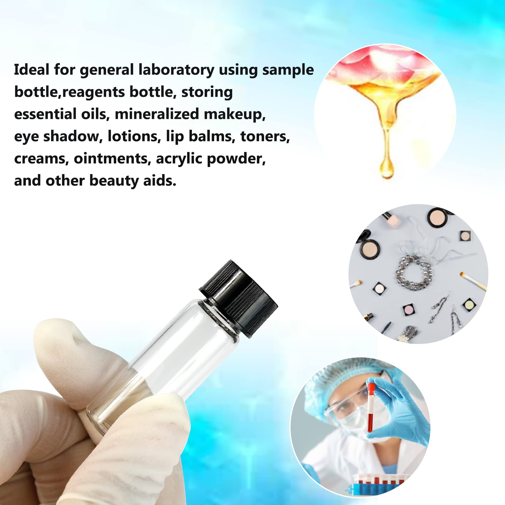 ALWSCI 144 PCS 1 Dram (4 ml) Clear Borosilicate Glass Liquid Empty Sample Vials, 15 mm Diameter x 45 mm Length, 13-425 Black Screw Caps with Natural PTFE/White Silicone Liner