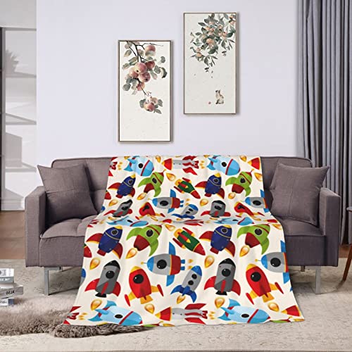 ALYYDFF Creative Aerospace Spaceship Cartoon Cute Flannel Fleece Blanket Lightweigh Throw Blankets for Kids for Couch Bed Sofa Cover 80"x60"