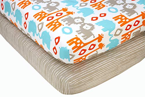 Sumersault Animals 2 Piece Fitted Crib Sheets, Orange, Turquoise, Grey, White