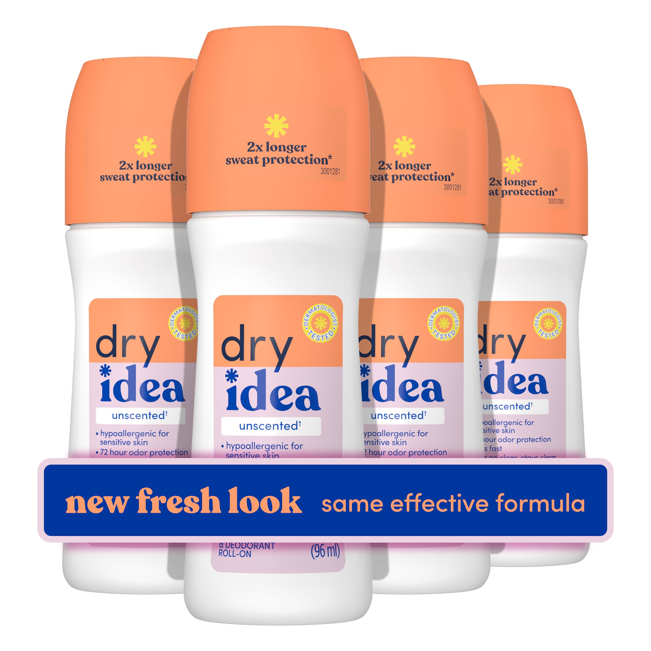 Dry Idea Advanced Dry Anti-Perspirant Deodorant Roll-On Unscented 4 Total Pack