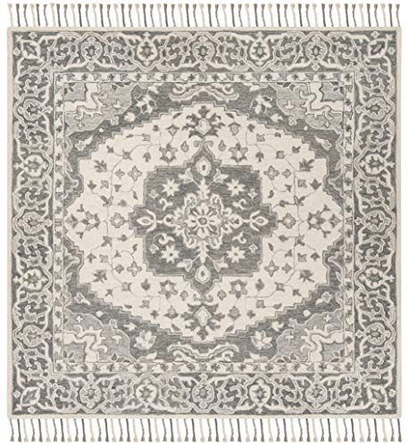 SAFAVIEH Aspen Collection 7' Square Grey / Light Grey APN122A Handmade Boho Braided Tassel Wool Area Rug