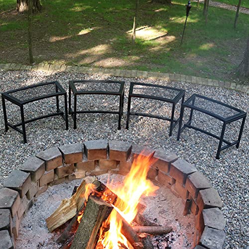 Sunnydaze Outdoor Curved Fire Pit Bench - Rustic Backyard Backless Powder-Coated Black Metal Mesh Garden, Patio, Porch and Deck Chair Seating - Set of 4