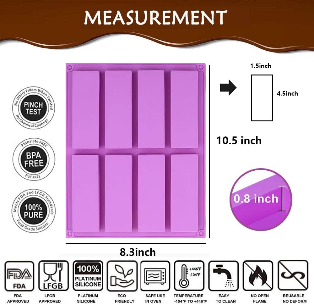 AFINSEA 3 PCS Granola Bar Mold Silicone Mold,Rectangle Cereal Energy Bar Mold Butter Mold for Ganache, Chocolate Bar, Truffles, Cheesecake, Pudding(8-Cavity)