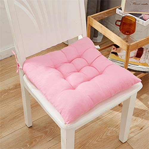 Gerbrief Student Solid Color Thicken Removable Non-Slip Dining Room Indoor Outdoor Chair Cushions, Seat Pad Chair Pad with Ties for Soft Chair Cushion for Office Chair, Car, Home Decoration (Pink)