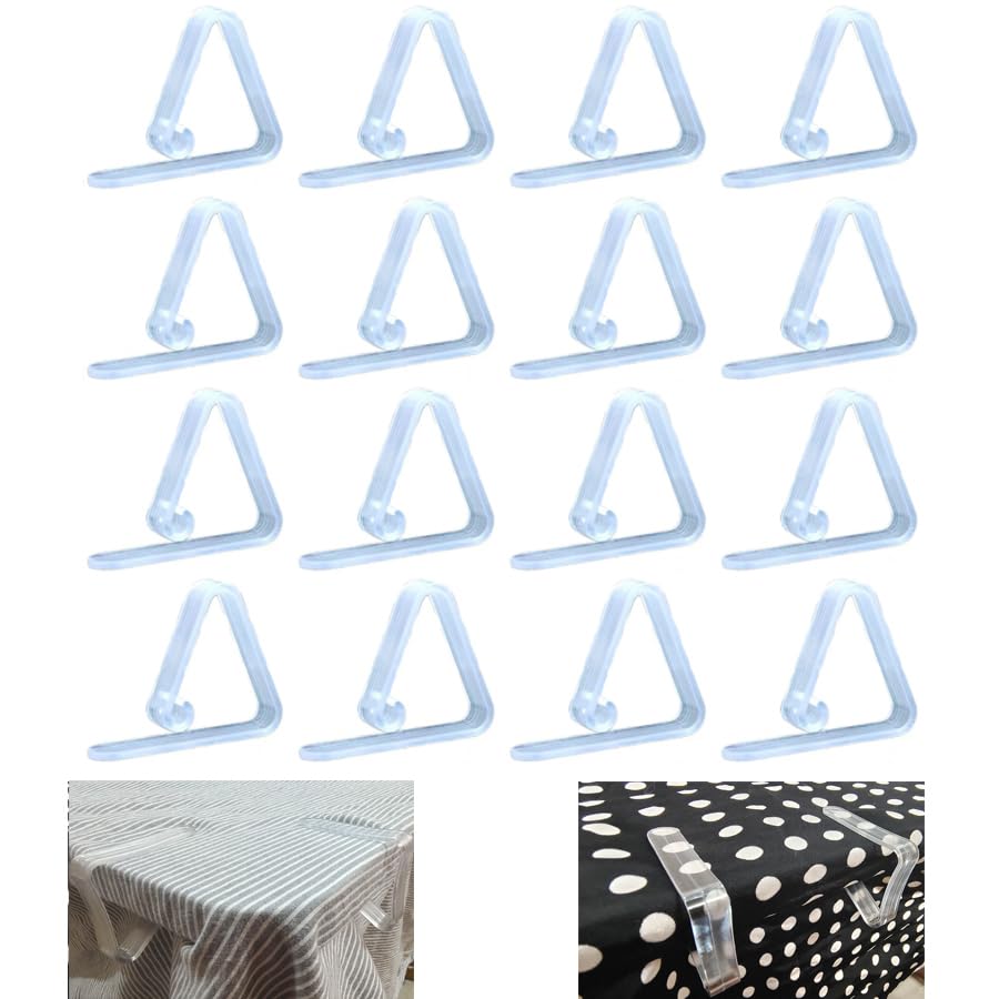 GERILKAI 16 Pcs Tablecloth Clips - Clear Plastic Table Cloth Hold Clips -Outdoor Tablecloth Clips for Home Wedding Party Indoor Outdoor Events