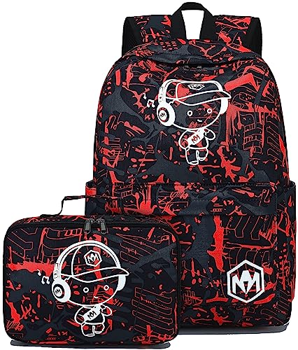 Bluboon Preschool Backpack Kids Boy Kindergarten Backpack With Lunch Box School Book Bags for Elementary Primary Schooler(Red Cool Boy
