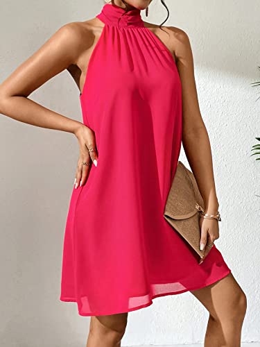 Floerns Women's Summer Floral Print Sleeveless Halter Neck Beach Party Dress Watermelon Pink Solid XS