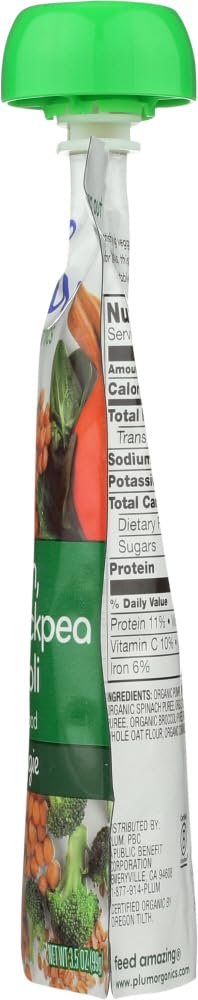 Plum Organics Baby Stage 2 Food, Hearty Veggie, Pumpkin, Spinach, Chickpea and Broccoli, 3.5 Ounce (Pack of 6)