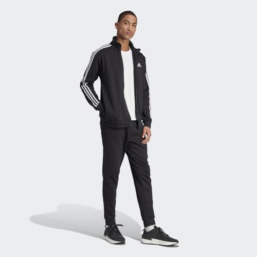 adidas mens Sportswear Basic 3-Stripes Fleece Track Suit Black X-Large