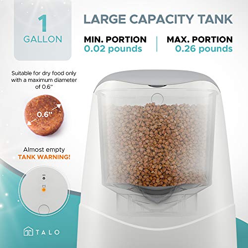 Talo Automatic Wi-Fi Pet Feeder 3.7L - Smart Cat Feeder - Dog Feeder with App Control - Food Dispenser with Timer - 130oz – White