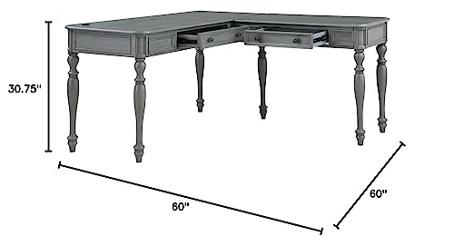 OSP Home Furnishings Country Meadows L-Shape Desk with 2 Full Drawers and Power Hub, Plantation Grey