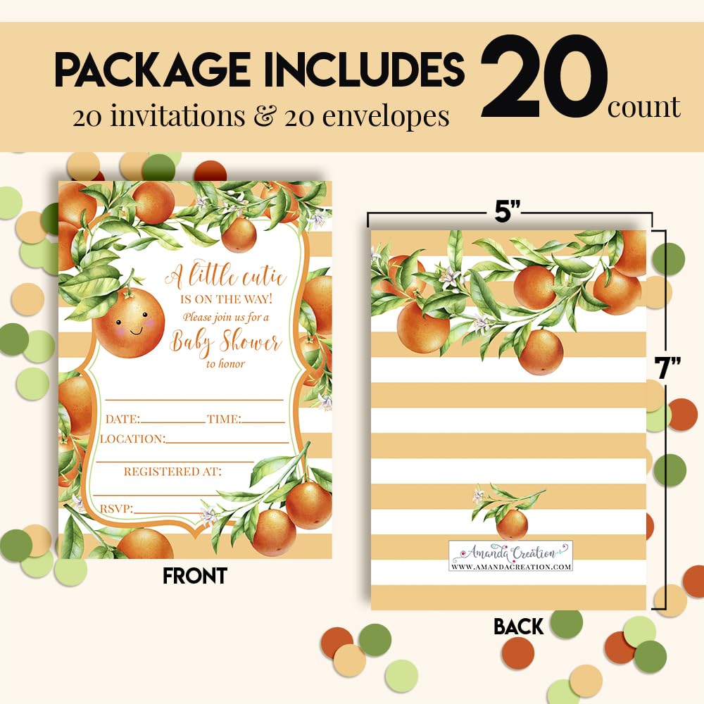 Amanda Creation Little Cutie Baby Shower Invitations, 20 5x7 Fill-In Cards with Twenty White Envelopes