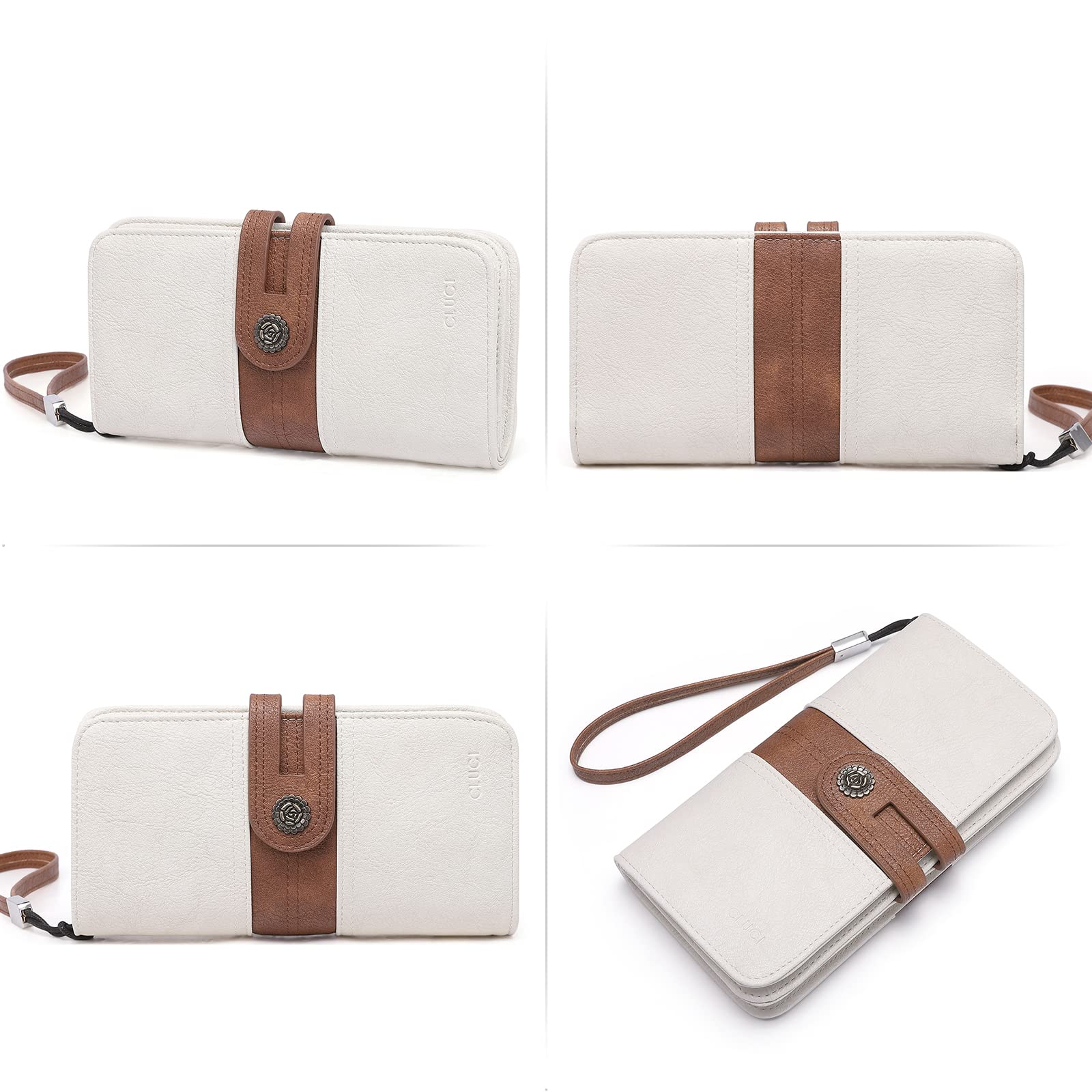 CLUCI Women Wallet Large Leather Designer Card Holder Organizer Long Ladies Travel Clutch Wristlet Coffee