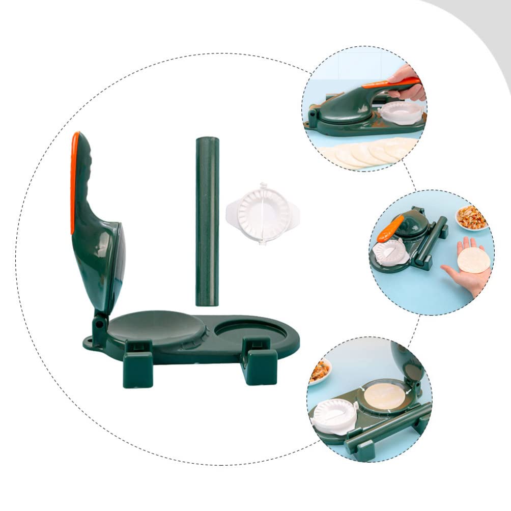 Angoily Manual Tortilla Maker Press Set with Dumpling Skin Maker Dumpling Mold Pizza Dough Pastry Presser Rotis Press Dumpling Wrapper for Home Kitchen Green, 24X7CM