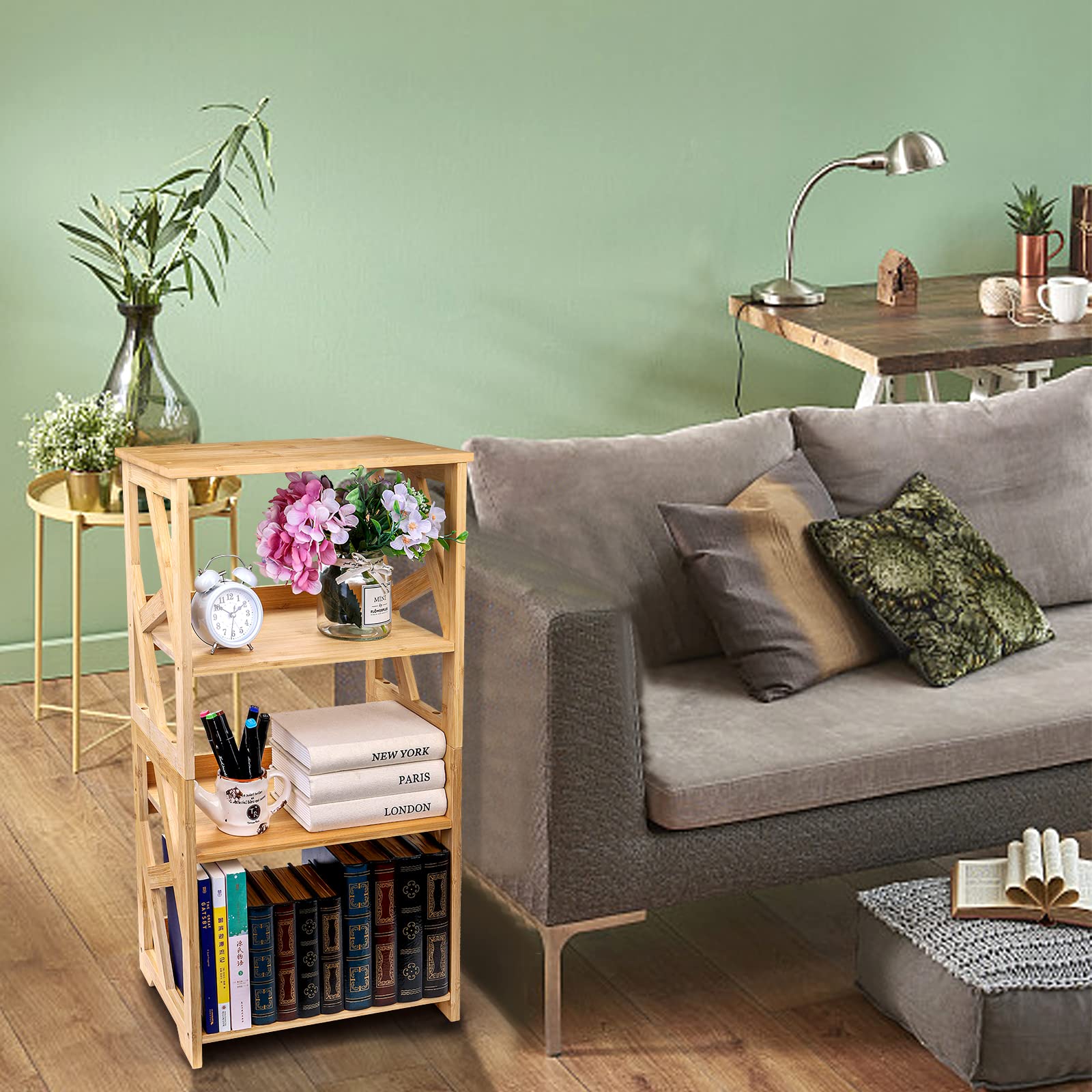 Hedume Bookcase, 3-Tier Open Shelf Bookcase, Small Bamboo Bookshelf, Bamboo Natural Shelving, Book Organizer Storage Open Shelf Rack, Display Shelves for Bedroom, Living Room, Office, Bathroom