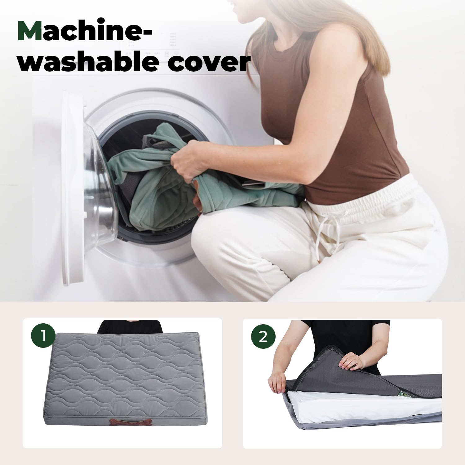 BALANCE Dog Crate Bed,Water-Resistant Orthopedic Dog Beds with Nonskid Bottom, Washable Kennel Bed Dog Mattress