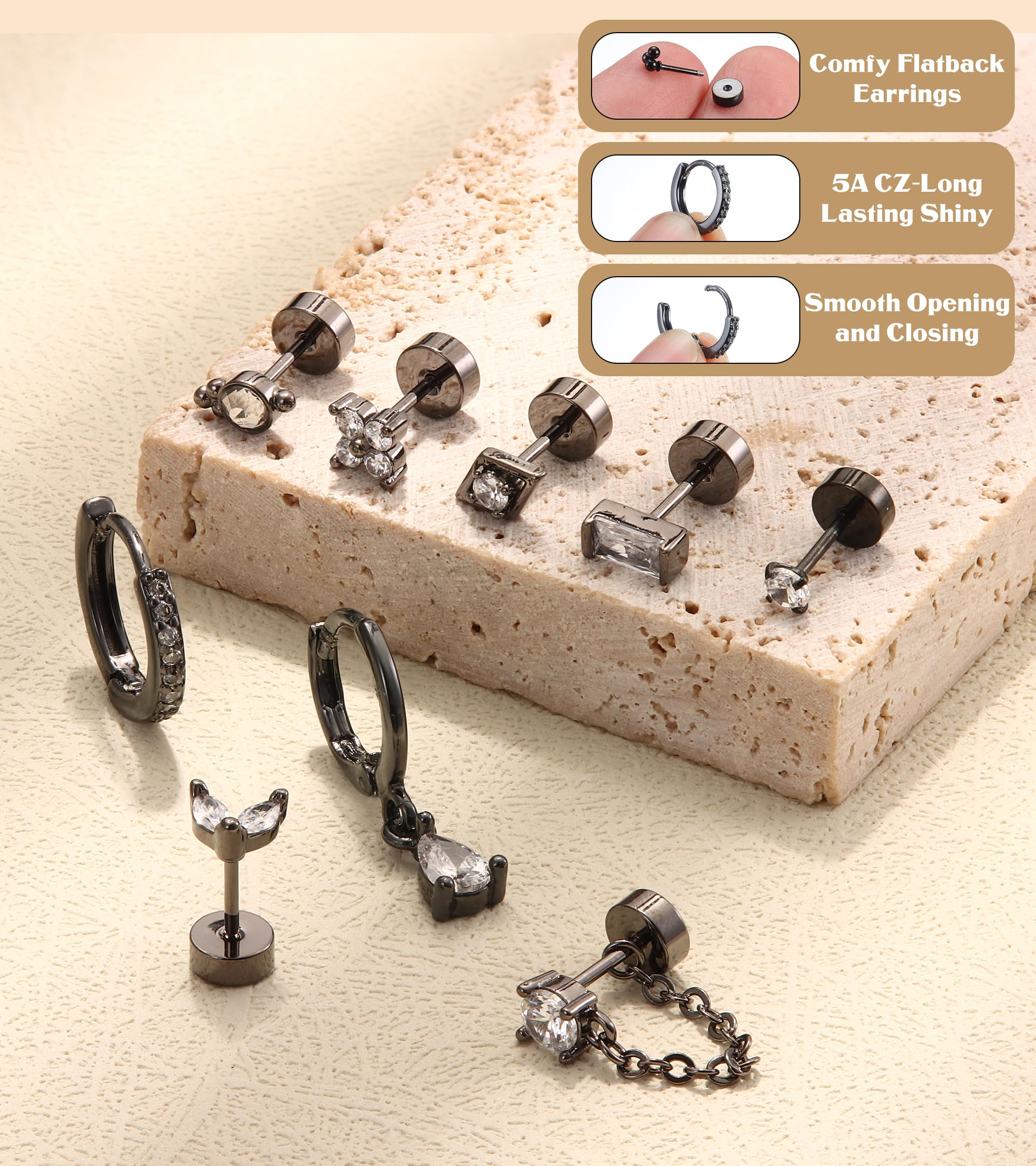 ADRAMATA 24Pairs Flat Back Stud Earrings for Women 20G Tiny Cartilage Earrings Stainless Steel Stud Earrings Set Comfortable Cartilage Piercing Screw Back Earrings Silver