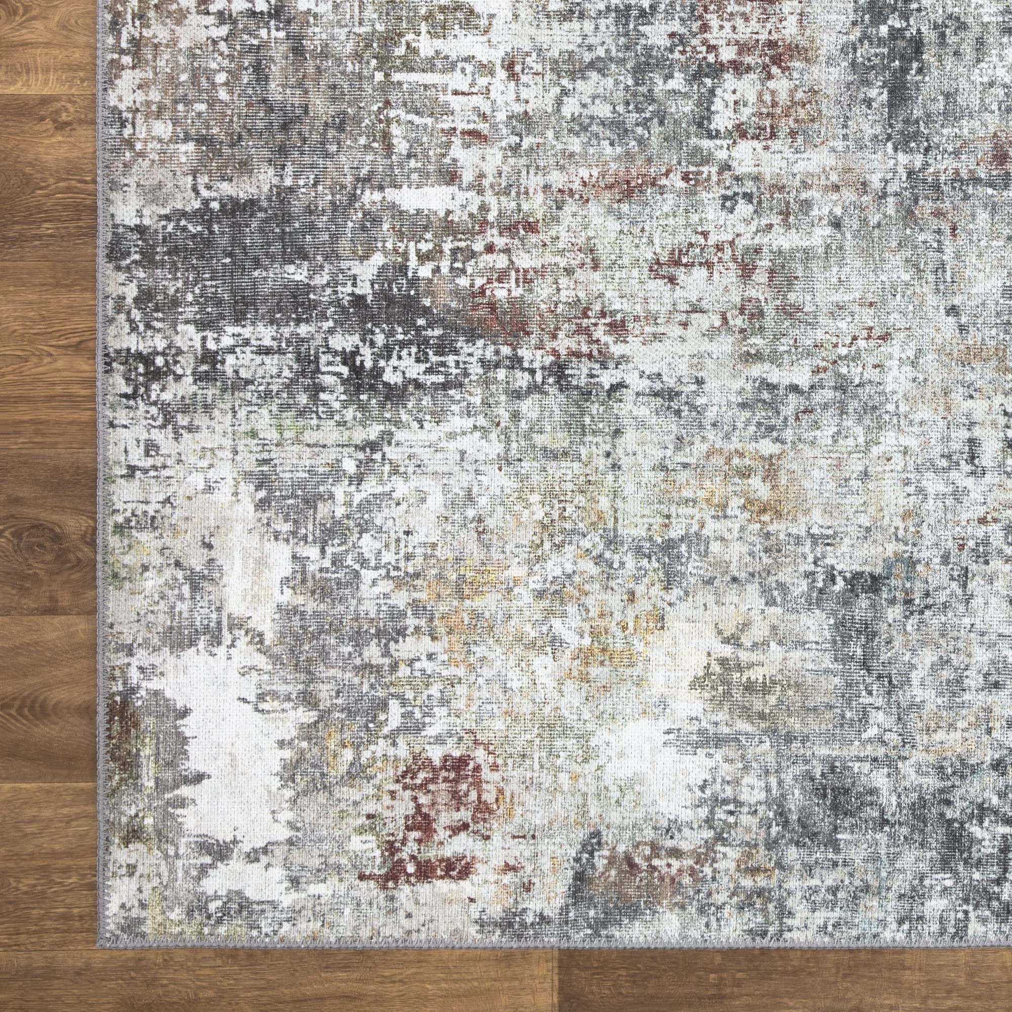 Bloom Rugs Washable Non-Slip 9' x 12' Rug - Gray/Red/Brown Modern Abstract Area Rug for Living Room, Bedroom, Dining Room, and Kitchen - Exact Size: 9' x 12'