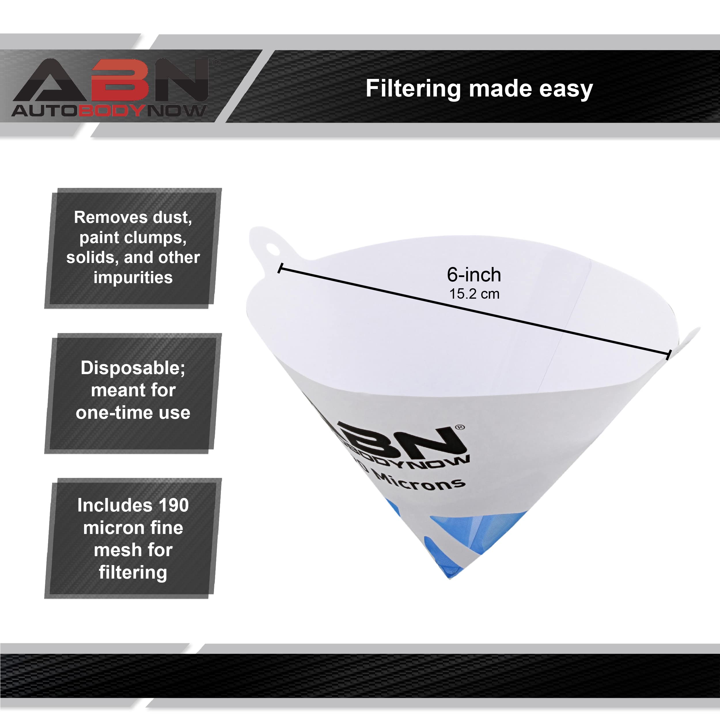 ABN Paint Strainer Mesh Funnel, 190 Micron 50ct - Disposable Filters Cone Blue Mesh Strainers, Oil Funnel for Mechanics