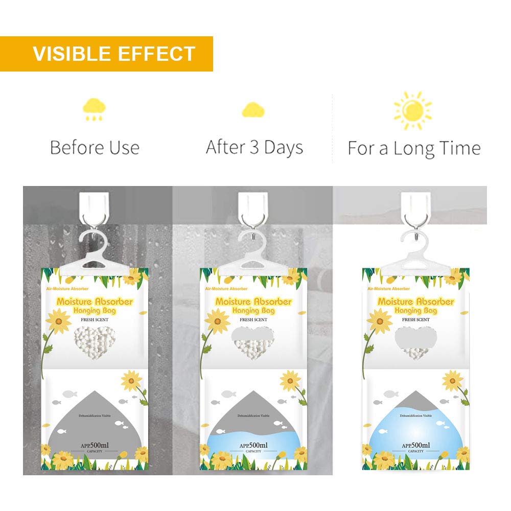 CANAGER Hanging Moisture Absorber, Fresh Scent Moistureproof Desiccant Hanging Bag,Dehumidifier Bag (8 packs) Hanging Closet Dehumidifier Bags, Moisture Absorb 12.5 oz