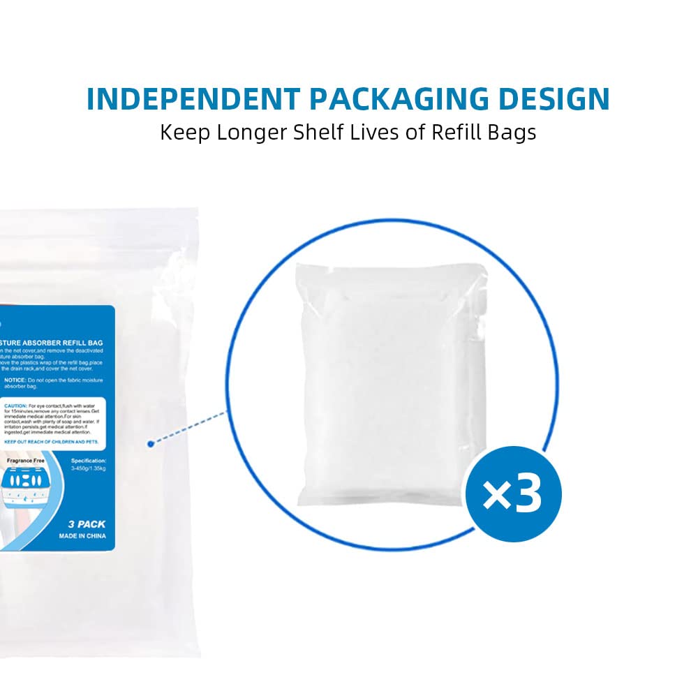 CANAGER Moisture Absorber Refill Bags 3 Packs, Fragrance Free, Individual Packaged Dehumidifier and Efficient Refill Moisture Absorber, Easy to Replace and Operate.