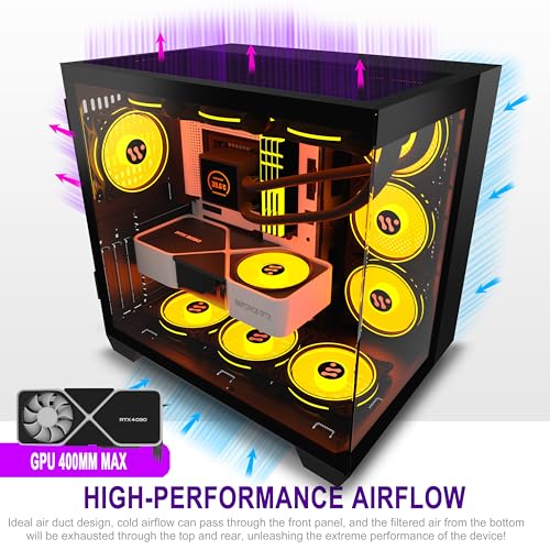 AMANSON PC CASE ATX Gaming PC Cases ，Mid-Tower USB 3.0 with Double Tempered Glass Full View Computer Cases Black (Fans are not Included) (H6)