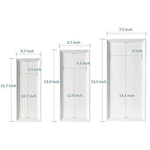 Sweese 706.101 White Serving Platters for Entertaining - Rectangle Porcelain Serving Plates - Excellent as Trays for Serving Food, Fruit, Appetizers in the Paty - Set of 3