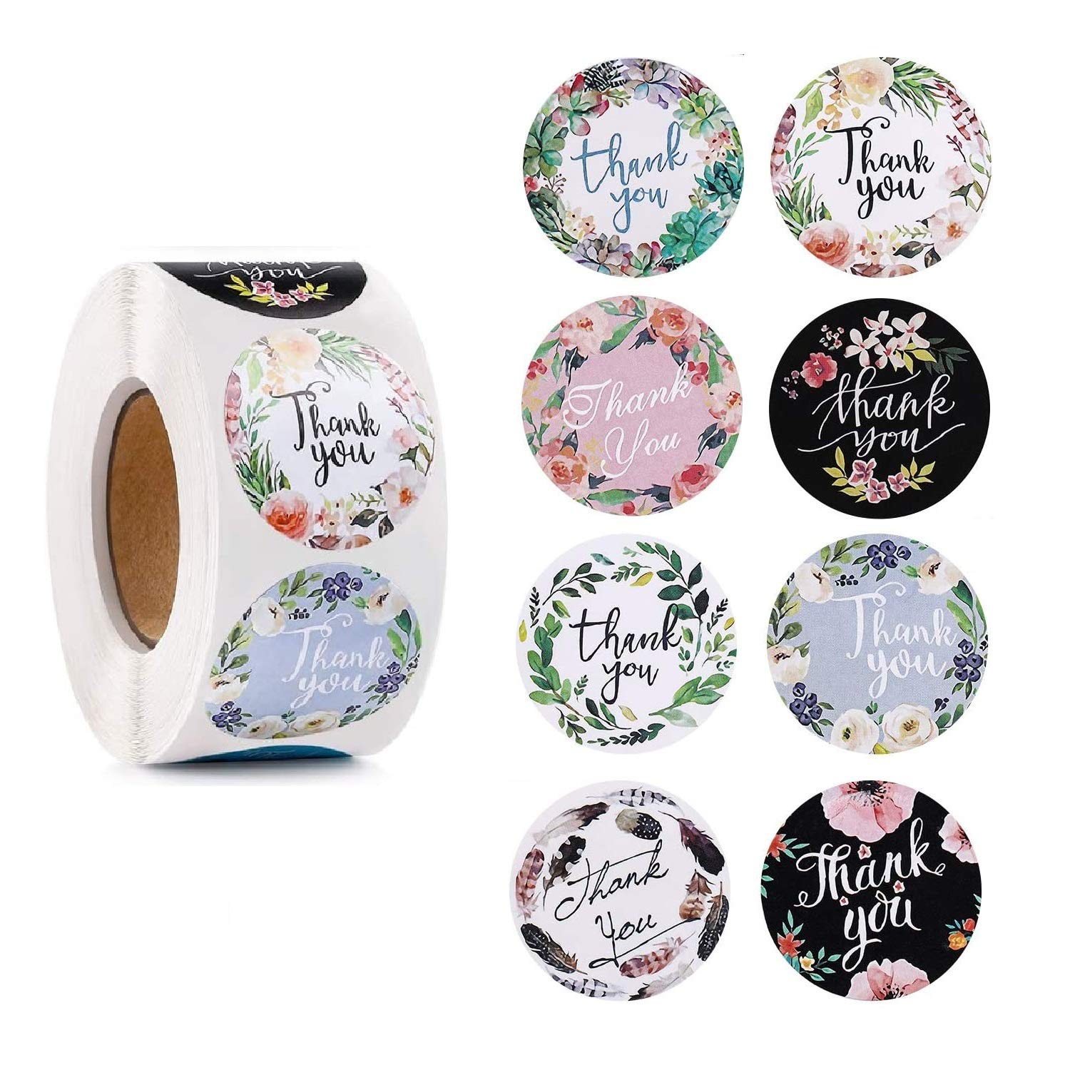 500 PCS 1.5 Inch Thank You Sticker Foil Thank You Labels for Sealing, Decoration (8 Designs, 500 pcs * 1 roll)