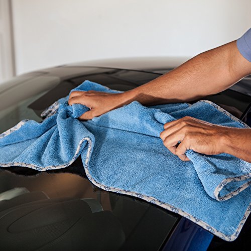 MW Pro Detail Microfiber Car Towels (24"x 36") | 400 GSM | 80/20 Blend | Tagless | Soft Satin Piped Edges | All-Purpose Auto Detailing - Wax, Buff, Polish, Wash, Dry | 2 Pack (Blue)