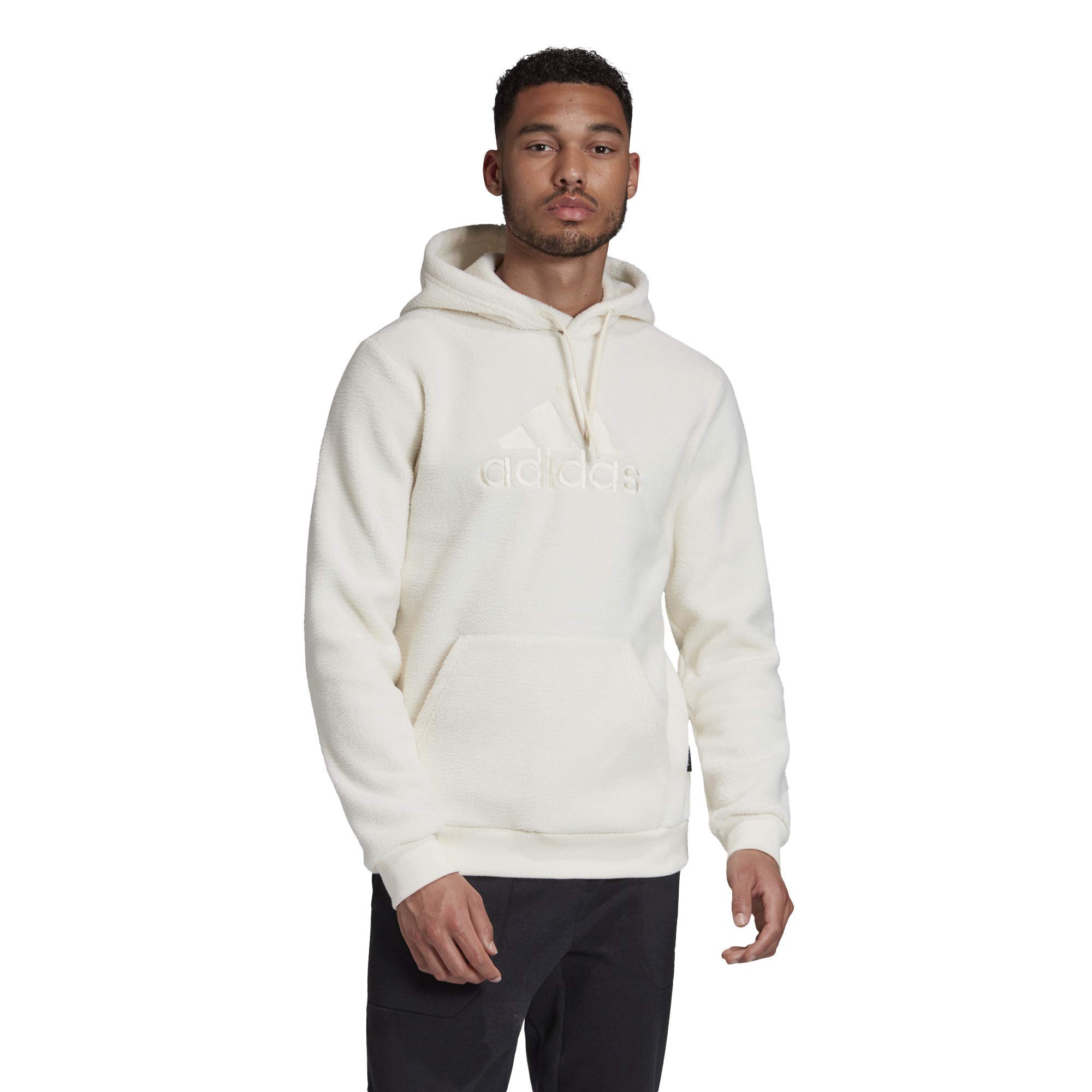 adidas Men's Sherpa Winter Hoodie, Cream White/Black, M