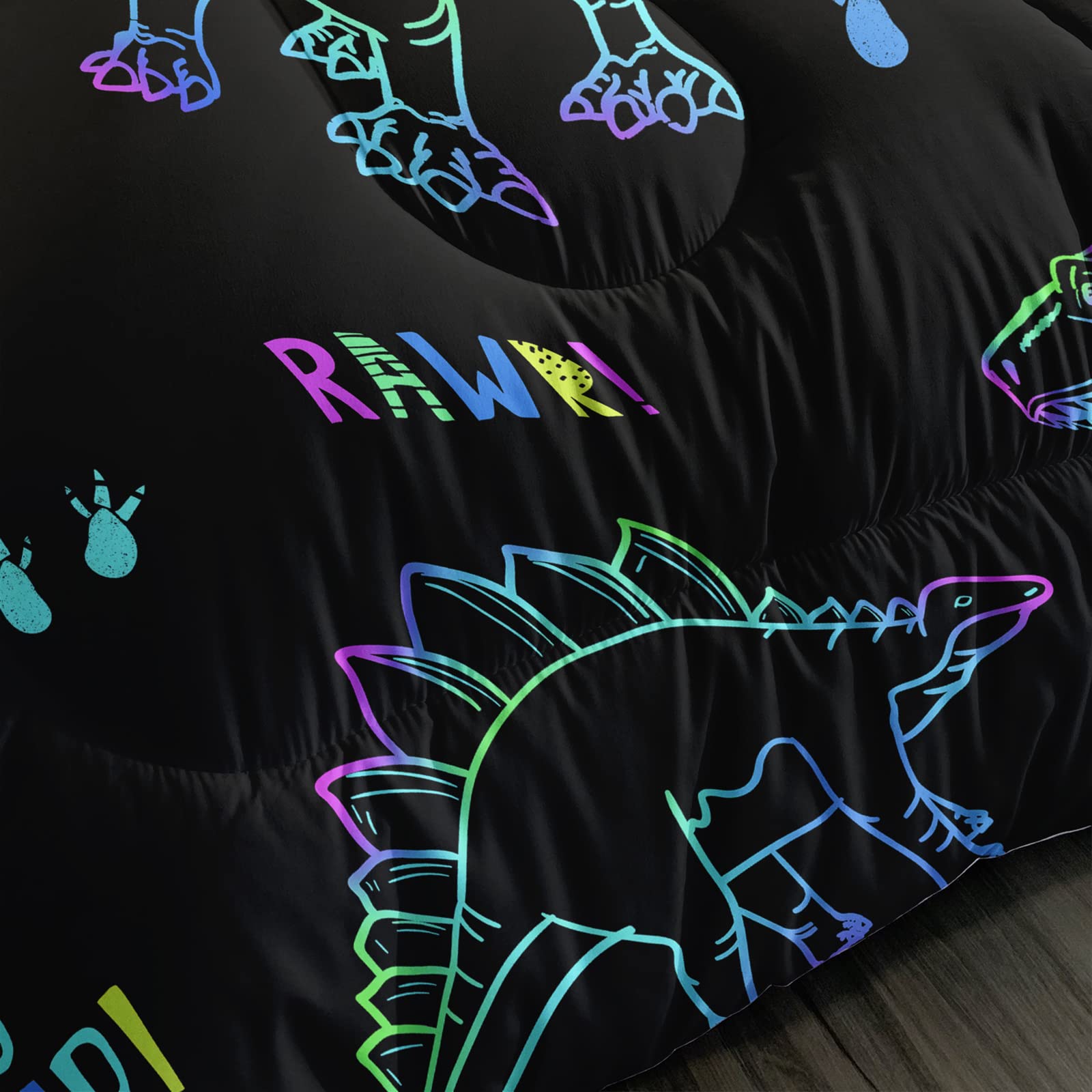 BailiPromise Trippy Dinosaur Comforter Set Queen Size for Boys Kids Quilt Set,Jurassic Dinosaur Bedding Set 3 Piece,Dino Duvet with Pillow Shames for All Seasons Ultra-Soft Lightweight Breathable