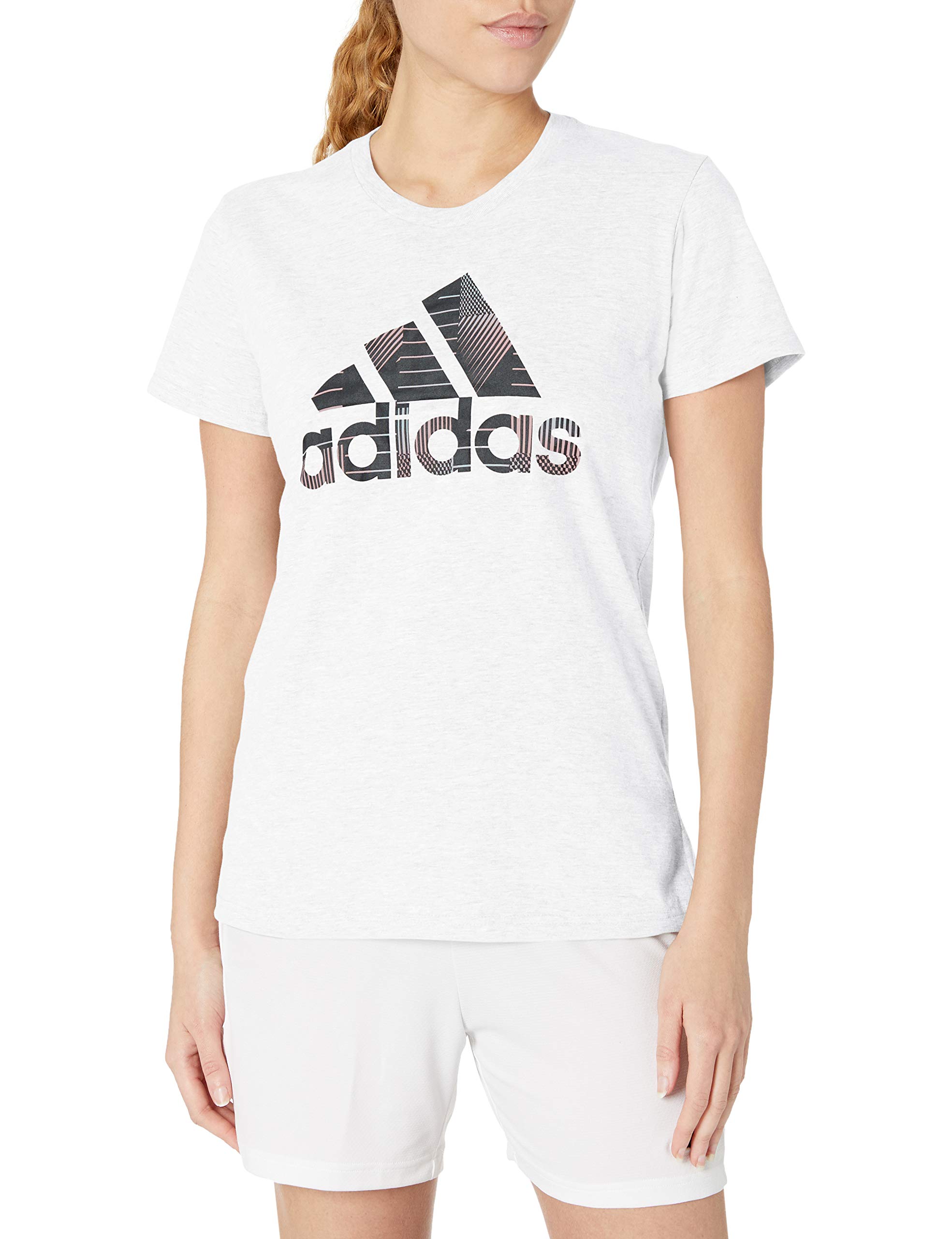 adidas Women's Badge of Sport Graphic Tee, Medium Grey Heather, X-Small