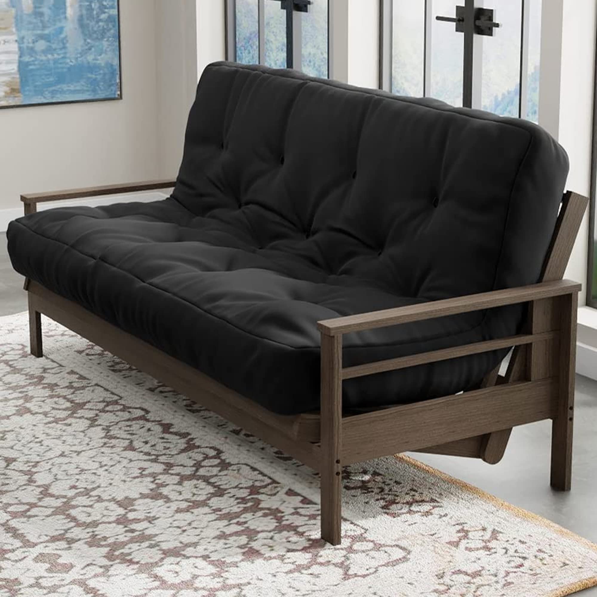 Loosh Full Size Sofa Bed Foam Canvas Futon Mattress - 12" USA Made, Black, Frame Not Included
