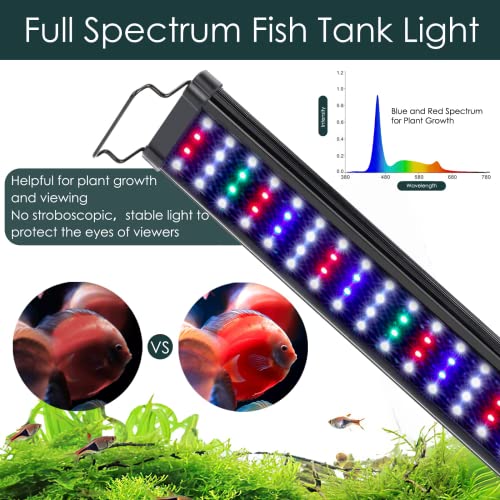 AQQA Aquarium Light,Full Spectrum LED Fish Tank Lights,12"-54" Adjustable Multi-Color White Blue Red Green LEDs with Extendable Brackets,14W-31W for Freshwater Plants 14W(12"-18")