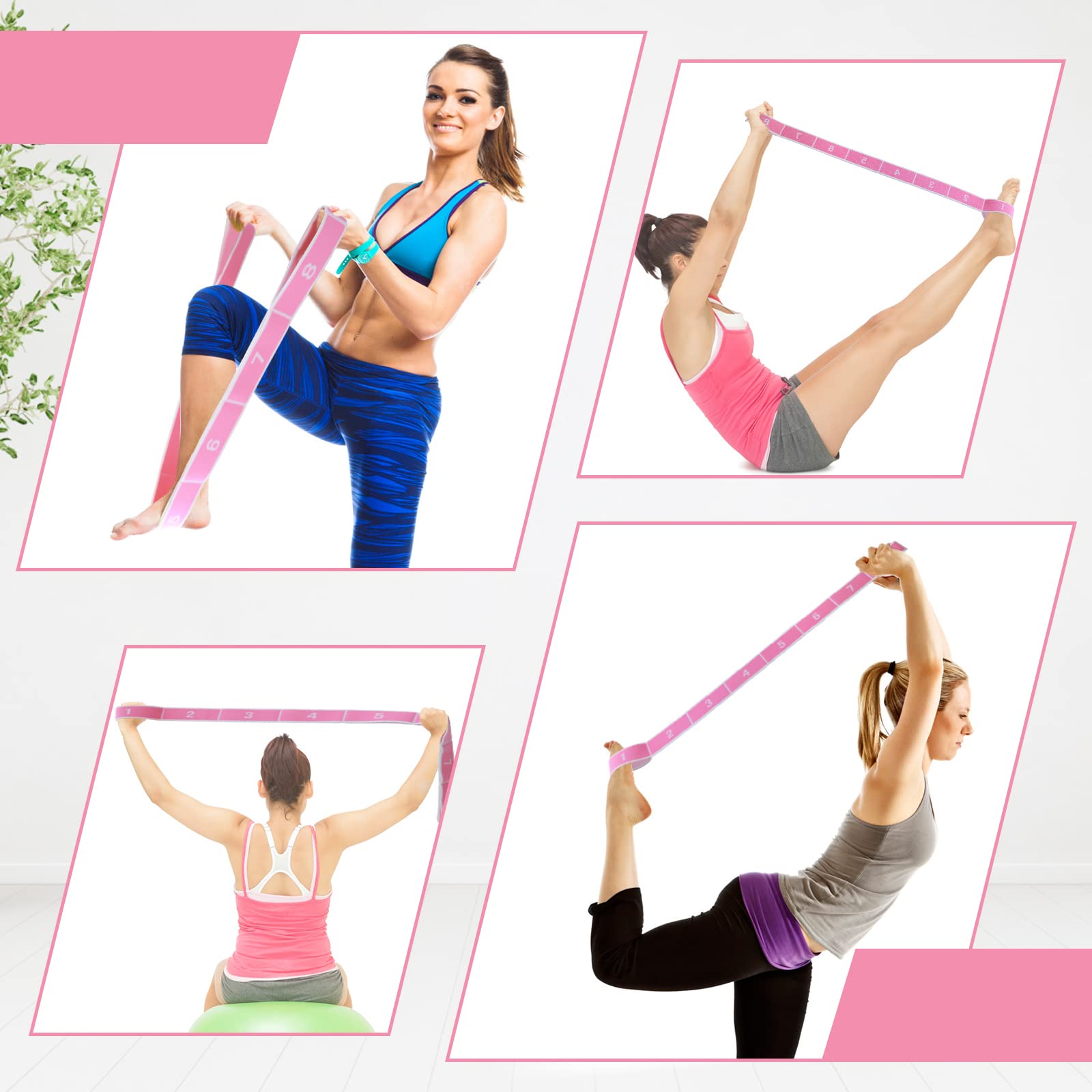 Abeillo Yoga Straps for Stretching Equipment, Elastic Stretching Strap with Loops, Stretch Band for Physical Therapy, Pilates, Yoga, Dance, Gymnastics Exercise and Flexibility