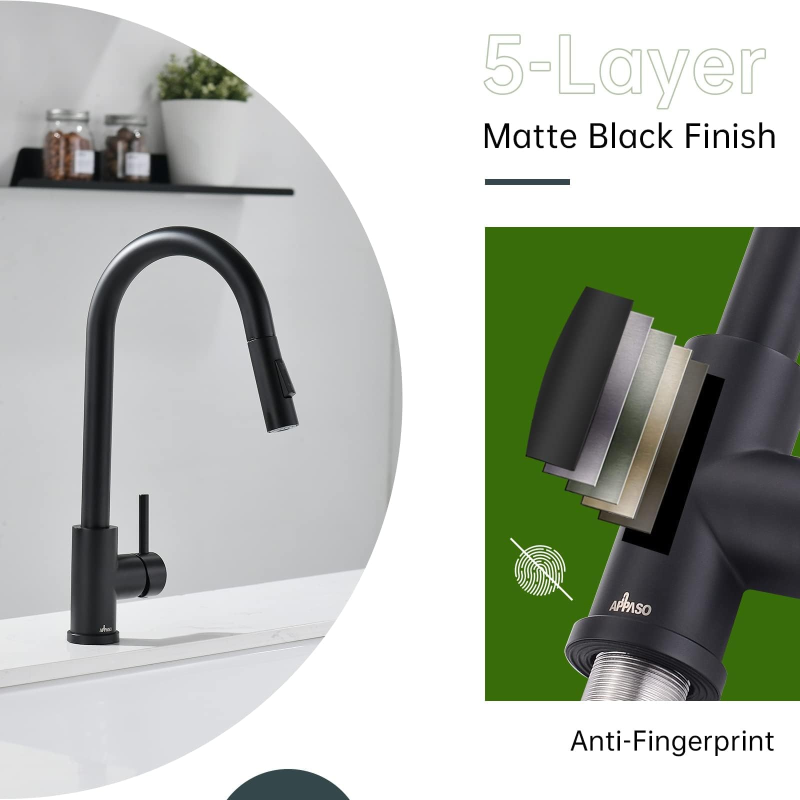 APPASO Black Kitchen Faucet with Soap Dispenser, Matte Black Kitchen Faucet with Pull Down Sprayer, 2-Mode Kitchen Sink Faucets Black, Modern Kitchen Faucet for RV/Bar Sink, Solid Stainless Steel