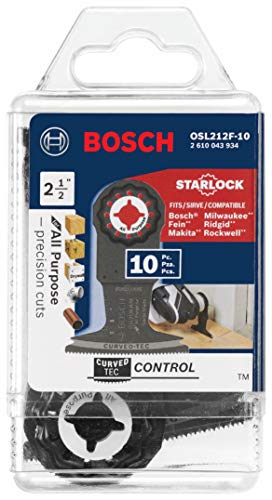 BOSCH OSL212F-10 10-Pack 2-1/2 In. Starlock Oscillating Multi Tool All Purpose Bi-Metal Plunge Cut Blades for Applications in Wood, Wood with Nails, Drywall, PVC, Metal (Nails and Staples)