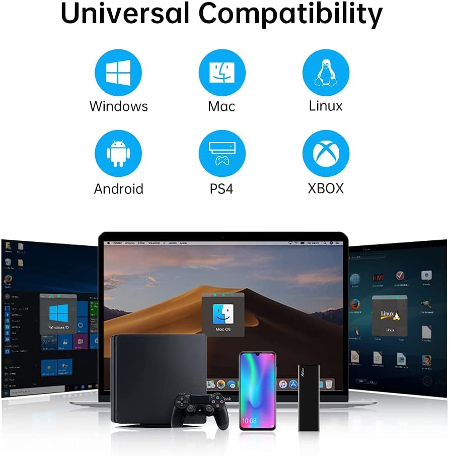 AYTEMGLOBAL 512GB Portable External SSD, USB3.2 Gen2, 6Gbps, Ultra-Fast Transfer Speed, Compatible with Windows, Mac, Linux, Android, PS4, Xbox - Shock Resistant Aluminum Body