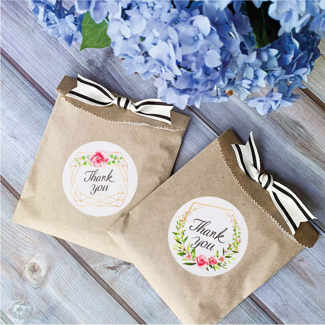 500 Thank You Label Stickers 1.5" Round 4 Rose Floral Design Packaging for Birthdays/Wedding//Party Gifts/Envelopes/Boutiques